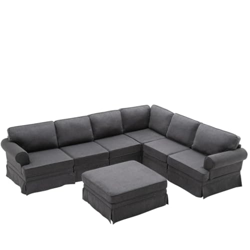 LIUJUN 109.4" Fabric Upholstered Modular Sofa Collection, Sectional Couch with Removable Ottoman for Living Room