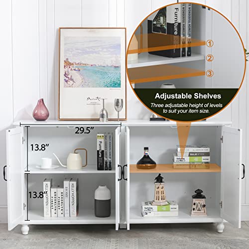 Scurrty Buffet Cabinet Bar with Storage, 65' Coffee Kitchen Storage 4 Doors, Sideboard for Dinning Room, and Living White, (HKBFDC012WH)