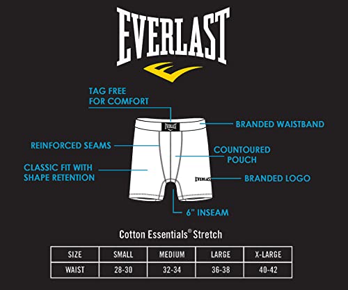 EVERLAST Mens Boxer Briefs, Perfect Boxer Brief for Men, Cotton Stretch Mens Underwear Pack of 6 (Large, Black/Black/Black)