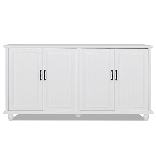 Scurrty Buffet Cabinet Bar with Storage, 65' Coffee Kitchen Storage 4 Doors, Sideboard for Dinning Room, and Living White, (HKBFDC012WH)