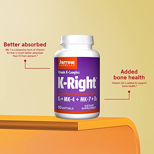 Jarrow Formulas K-Right - Dietary Supplement for Bone & Cardiovascular Health Support - Contains Vitamin D3 & Three Forms of Vitamin K Including MK-7 - 60 Servings (PACKAGING MAY VARY)