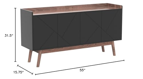 LITTLE TREE 55 Inch Kitchen Buffet Cabinet with Storage Shelf, Sideboard Coffee Bar with Doors, Buffets Accent Cabinet for Dining Room Living Room Entryway, Black Rustic Brown
