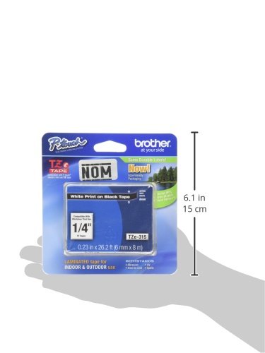 Brother Genuine P-touch TZE-315 Tape, 1/4" (0.23") Wide Standard Laminated Tape, White on Black, Laminated for Indoor or Outdoor Use, Water-Resistant, 0.23" x 26.2' (6mm x 8M), Single-Pack, TZE315