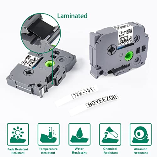 2Pack TZe-131 Label Maker Tape 12mm 0.47 Laminated Clear, Compatible for Brother P Touch TZe-131 Black on Clear Tape for PTH100 PTD210 PTD220 PTD600, 26.2'(8M)