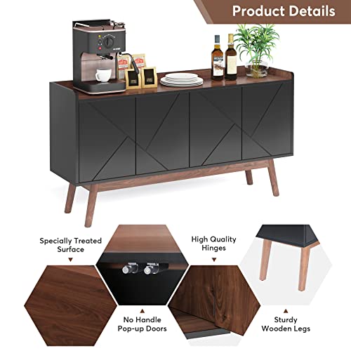 LITTLE TREE 55 Inch Kitchen Buffet Cabinet with Storage Shelf, Sideboard Coffee Bar with Doors, Buffets Accent Cabinet for Dining Room Living Room Entryway, Black Rustic Brown