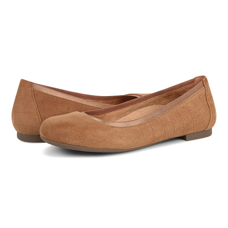 Vionic Women’s Ballet Flat Anita- Supportive Round Toe Dress Shoes That Include a Built-in Arch Support Insole 5-12 Tan Croc Suede 8.5 Medium