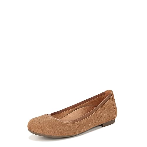 Vionic Womenâs Ballet Flat Anita- Supportive Round Toe Dress Shoes That Include a Built-in Arch Support Insole 5-12 Tan Croc Suede 8.5 Medium