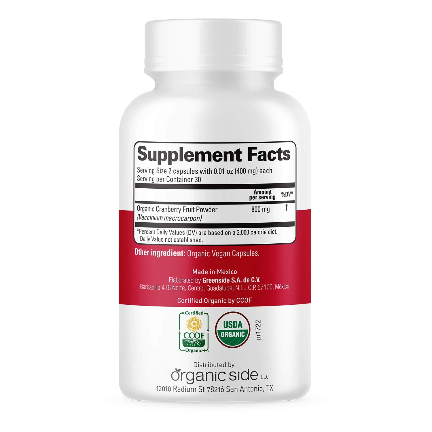 OS Organic Side - Organic Cranberry 60 Capsules - Prevention of UTI - Certified USDA - Non GMO - Vegan