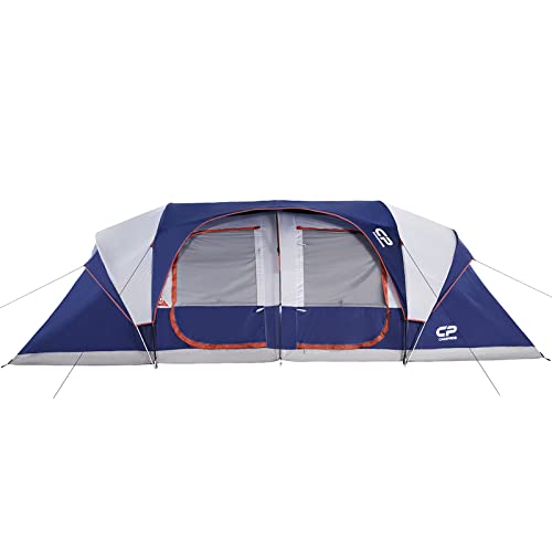 CAMPROS Tent-12-Person-Camping-Tents, Waterproof Windproof Family Tent with Top Rainfly, 6 Large Mesh Windows, Double Layer, Easy Set Up, Portable with Carry Bag, for All Seasons - Blue