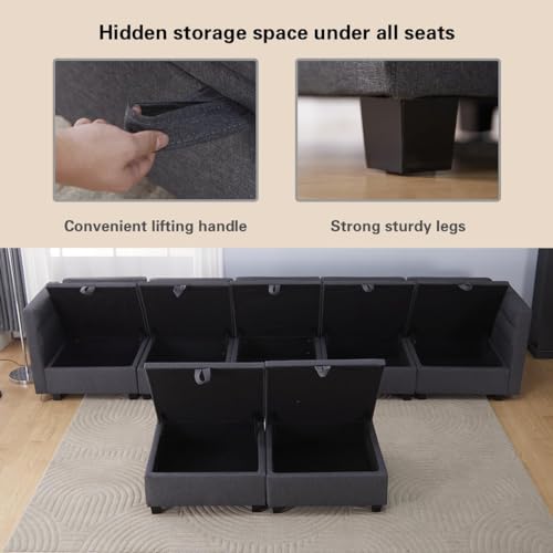 RVEE U-Shaped Convertible Sectional Sofa with USB Charging Station Wide Chaise Lounge Modern Modular Couch with Ottomans Sleeper Sofa with Storage Seat (Dark Gray, U-Shaped 7 Seater B)