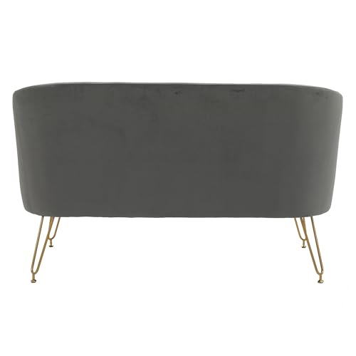 QQU Modern Velvet Loveseat Sofa, Comfy Upholstered Seat Couch with Metal Legs, 2-Seater Accent Sofa Chair, Living Room Sofa with Tufted Backrest, Grey