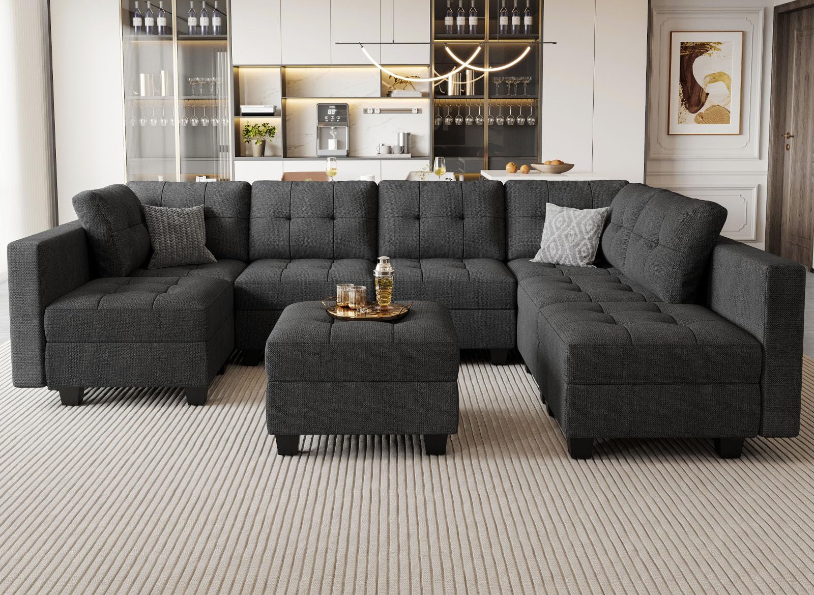 Belffin Modular Convertible Sectional Sofa Couch with Reversible Chaise U Shaped Couch Set with Storage Ottoman Sectional Modular Sofa with Storage Seats Dark Grey