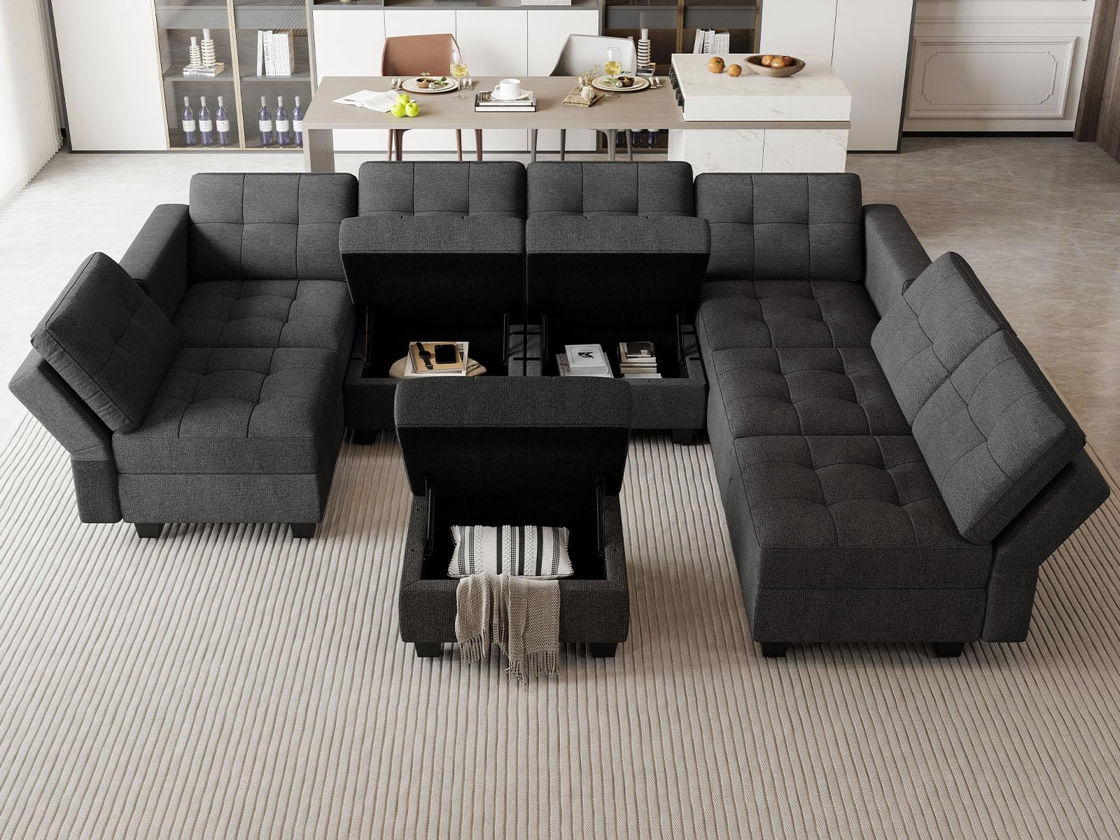 Belffin Modular Convertible Sectional Sofa Couch with Reversible Chaise U Shaped Couch Set with Storage Ottoman Sectional Modular Sofa with Storage Seats Dark Grey