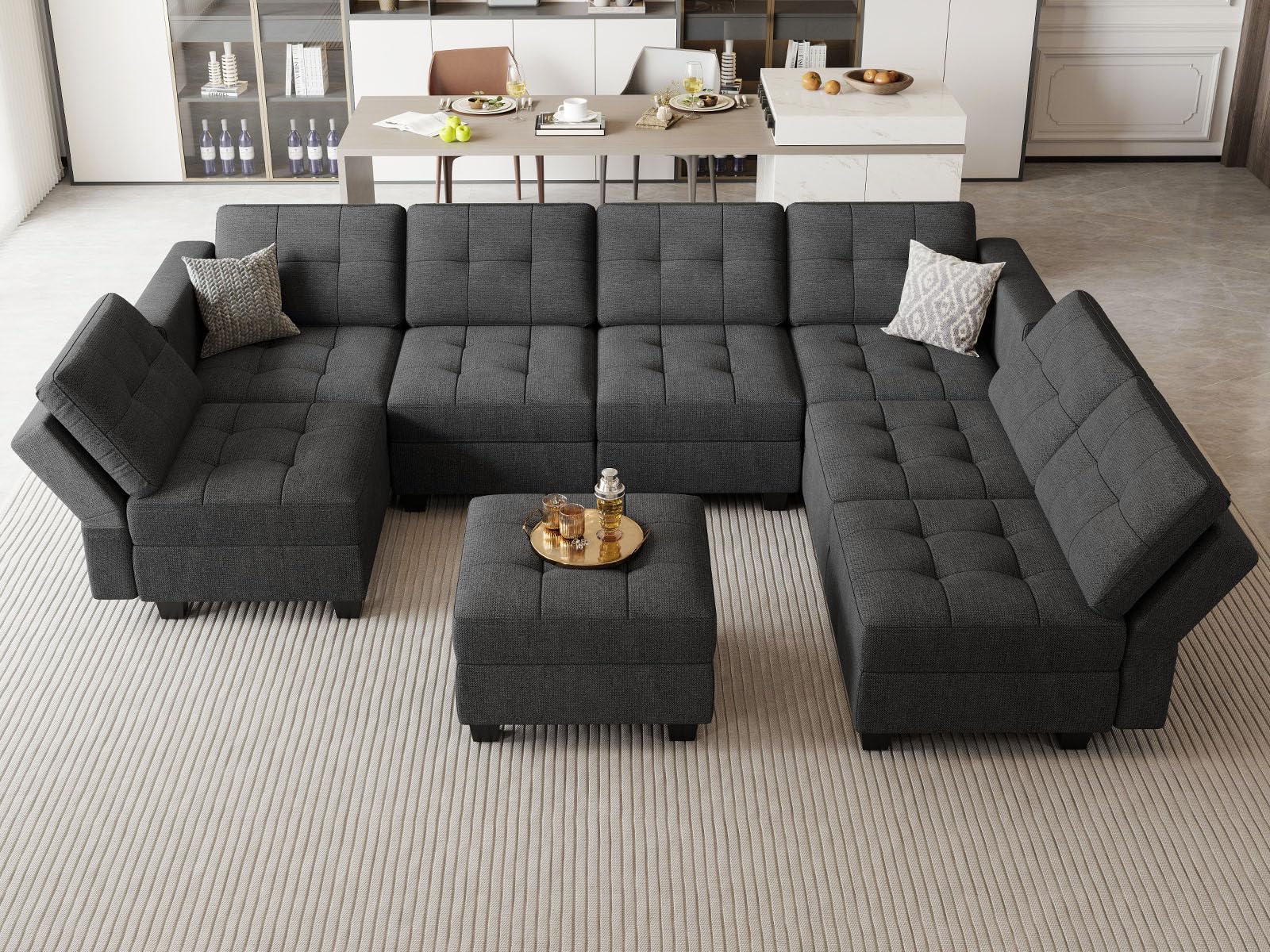Belffin Modular Convertible Sectional Sofa Couch with Reversible Chaise U Shaped Couch Set with Storage Ottoman Sectional Modular Sofa with Storage Seats Dark Grey
