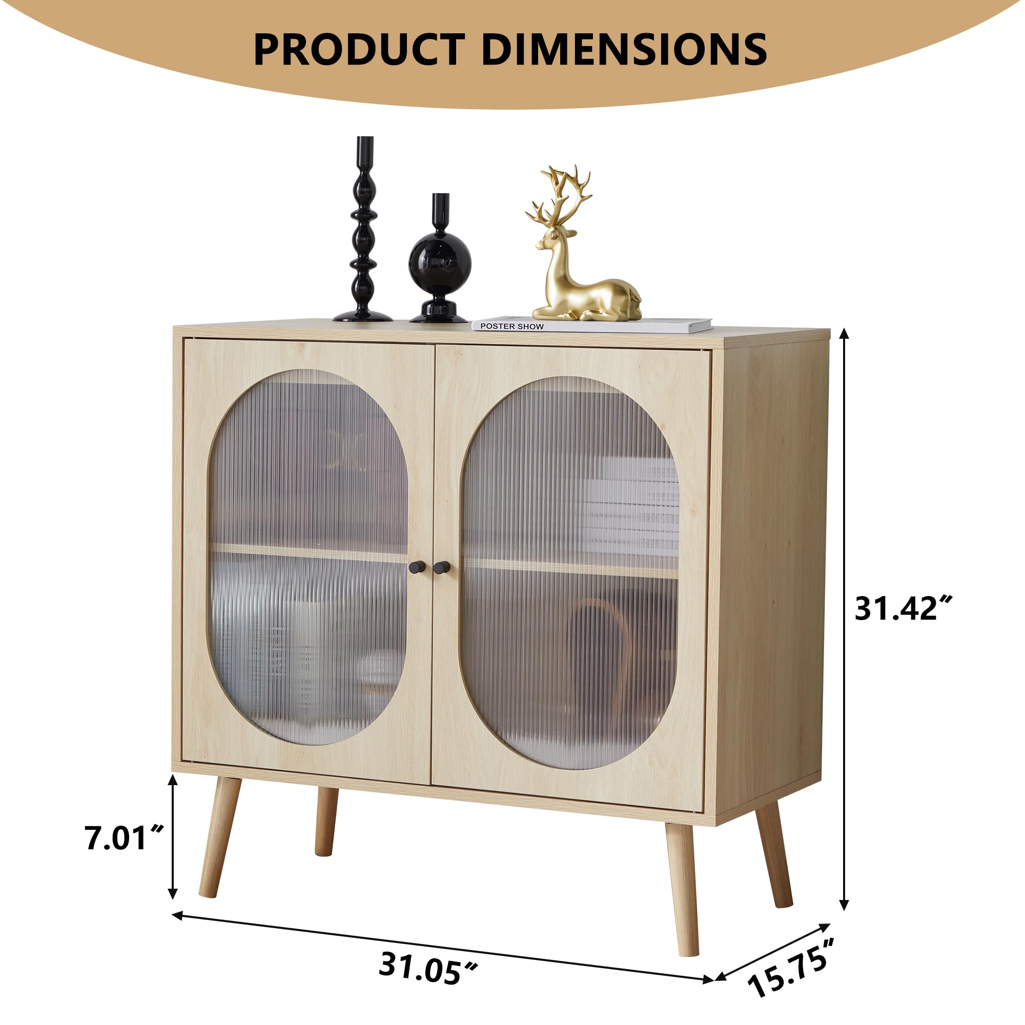 PHOYAL Sideboard Buffet Cabinet, Modern Sideboard Cabinet Accent Storage Cabinet with 2 Doors and Adjustable Shelves Storage Cabinet for Kitchen, Living Room, Hallway, Natural X 2