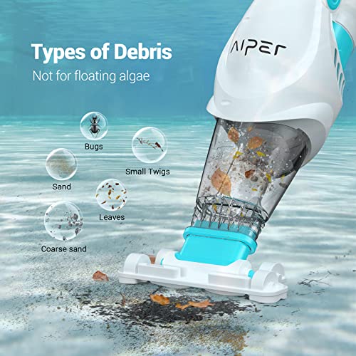 AIPER Cordless Pool Vacuum, Handheld Rechargeable Swimming Pool Cleaner, 60 Mins Running Time, Deep Cleaning & Strong Suction Ideal for Above & In-ground Pools, Hot Tubs, Spas-Pilot H1