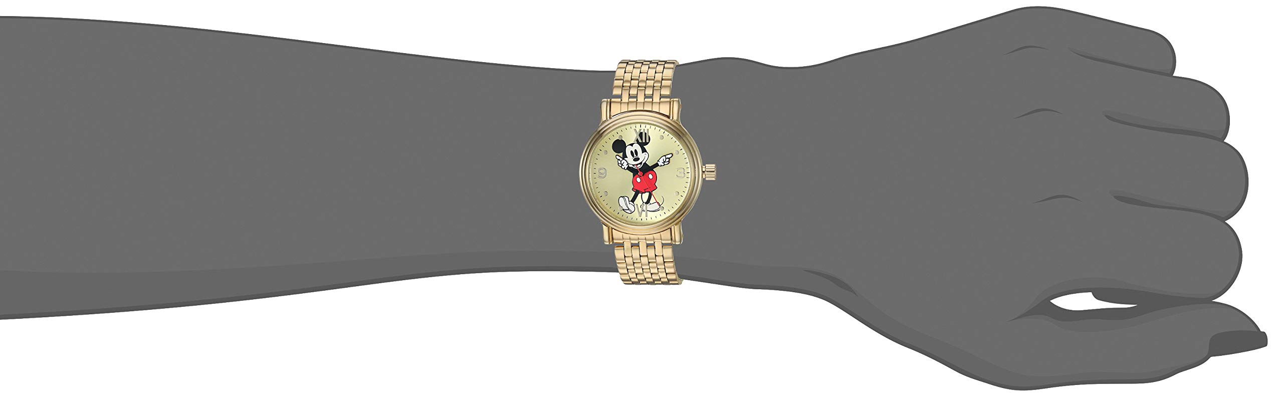 Disney Mickey Mouse Adult Vintage Articulating Hands Analog Quartz Watch, Gold/Gold/Gold