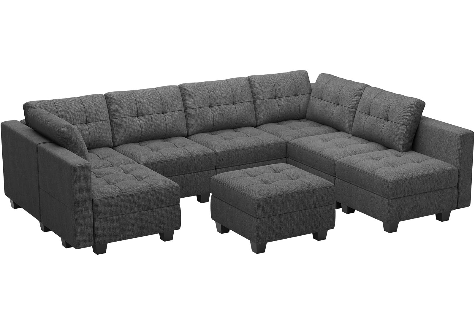 Belffin Modular Convertible Sectional Sofa Couch with Reversible Chaise U Shaped Couch Set with Storage Ottoman Sectional Modular Sofa with Storage Seats Dark Grey