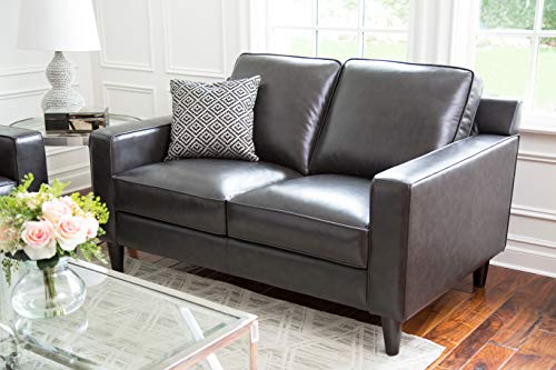 Abbyson Living Milton Leather Sofa & Loveseat - Modern Design, Top Grain Leather, Espresso Wood Accents, 2 Piece Set, Gray