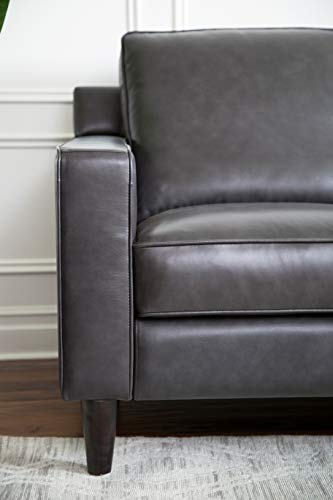 Abbyson Living Milton Leather Sofa & Loveseat - Modern Design, Top Grain Leather, Espresso Wood Accents, 2 Piece Set, Gray