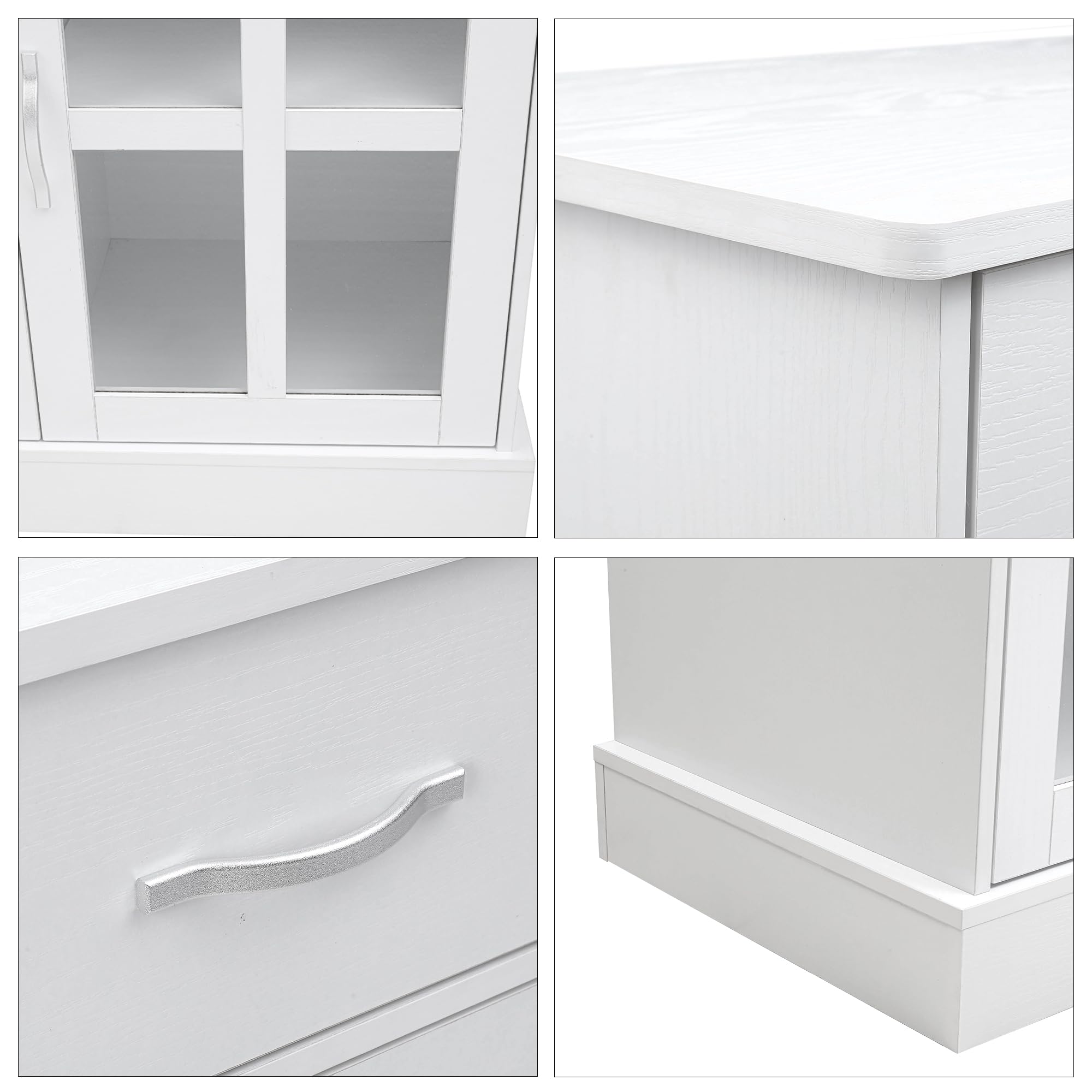 FOTOSOK Sideboard Buffet Cabinet with Glass Doors, Buffet Sideboard Kitchen Sideboard Cabinet Buffet Table with 2 Storage Drawers & Shelves for Dining Living Room, White