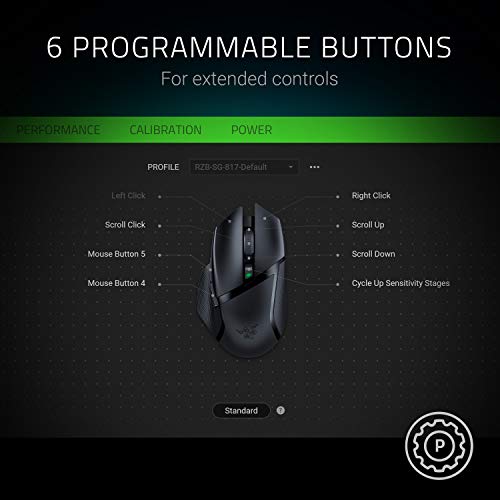 Razer Basilisk X HyperSpeed Wireless Gaming Mouse: Bluetooth & Wireless Compatible, 16K DPI Optical Sensor, 6 Programmable Buttons, 450 Hr Battery, Classic Black