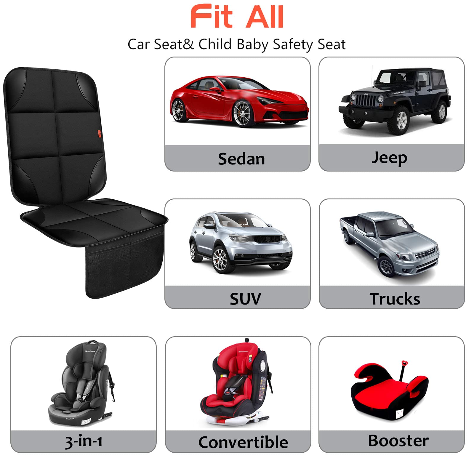 XHYANG Car Seat Protector 1 Pack Car Seat Cushion Mat Thickest Padding,Waterproof 600D Fabric Car Seat Covers for Non-Slip Backing Mesh Pockets for Baby and Pet 1 Seat Protector Blue