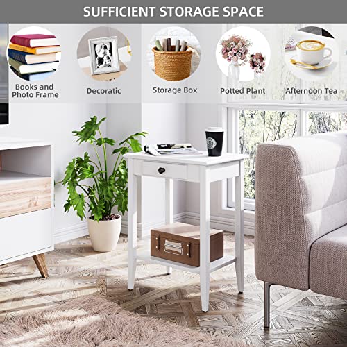 IDEALHOUSE Nightstand Wooden, 2-Tier Couch Sofa Side Table with Drawer - Stylish End Table for Living Room Bedroom Study Room