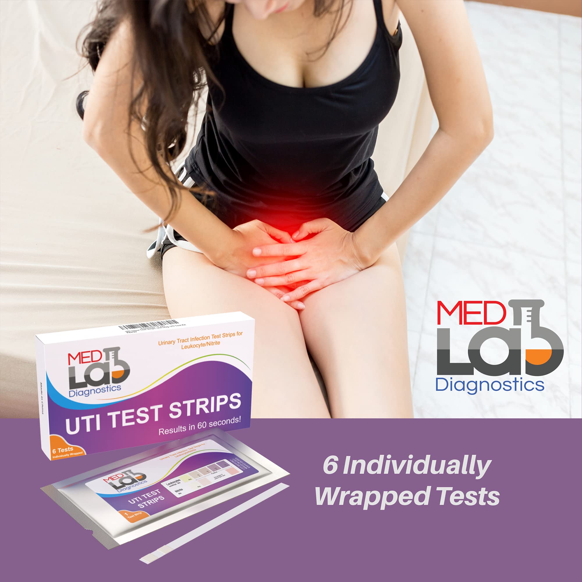 UTI Urine Test Strips(Pack of 6) Individually Wrapped Urinary Tract Infection UTI Test Kit for Women, Men, Kids Cats and Dogs