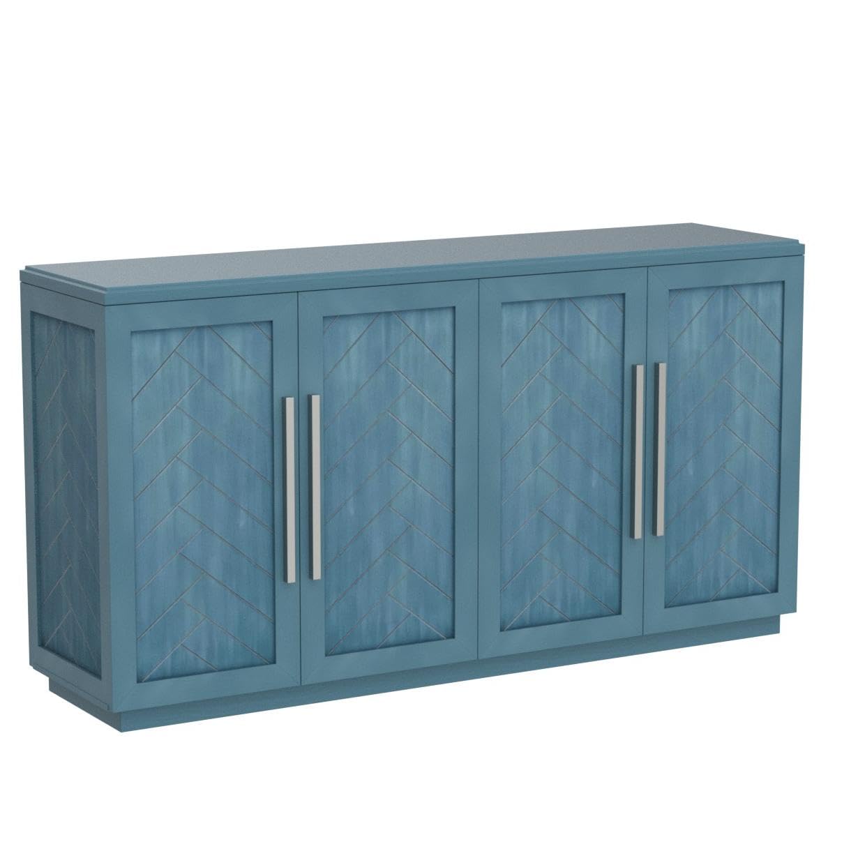 GLANZEND Modern Sideboard with 4 Doors Large Storage Space, Buffet Cabinet with Shelves and Silver Handles, Console Sofa Table for Entryway/Hallway/Living Room, Antique Blue