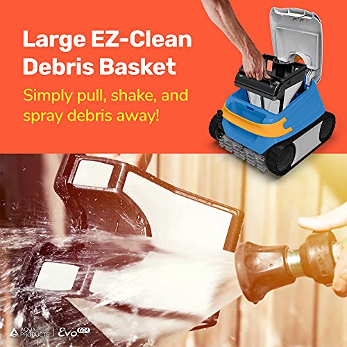 Aqua Products Evo604 Robotic Pool Cleaner, Automatic Vacuum for Inground Pools up to 50ft, 60ft Cable with Swivel, Wall Climbing Vac w/Strong Suction & Easy to Clean Top Loading Filter