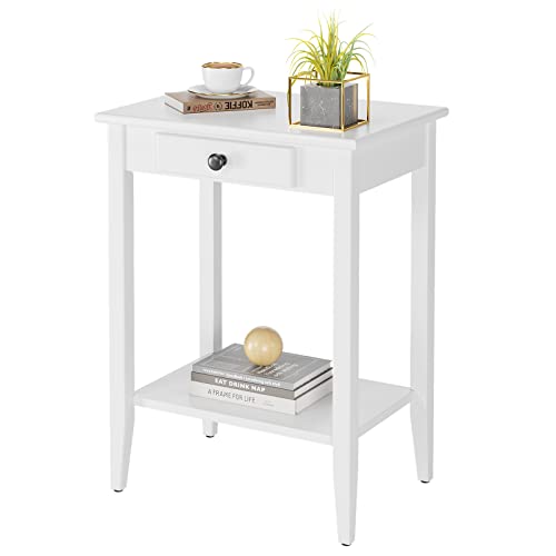IDEALHOUSE Nightstand Wooden, 2-Tier Couch Sofa Side Table with Drawer - Stylish End Table for Living Room Bedroom Study Room