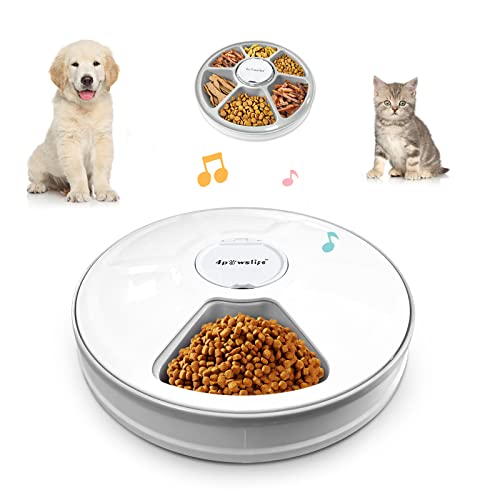 Pets Automatic Timed Pet Feeder,4pawslife 6 Meal Food Dispenser for Dogs, Cats & Small Animals Auto Feeder with Music