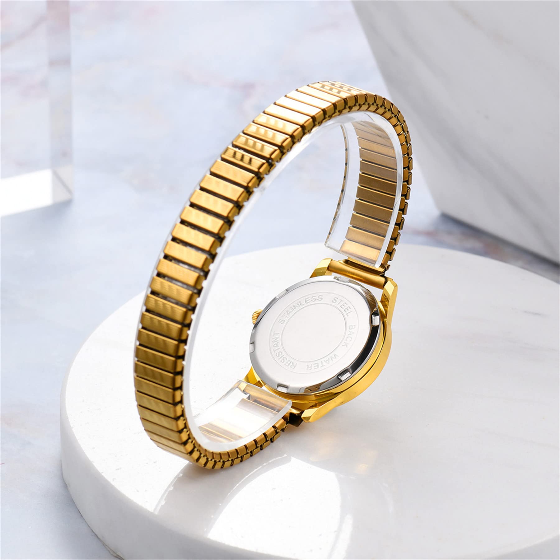 JewelryWe Women's Easy Reader Analog Watch Gold/Silver Plated Elastic Band Wristwatch