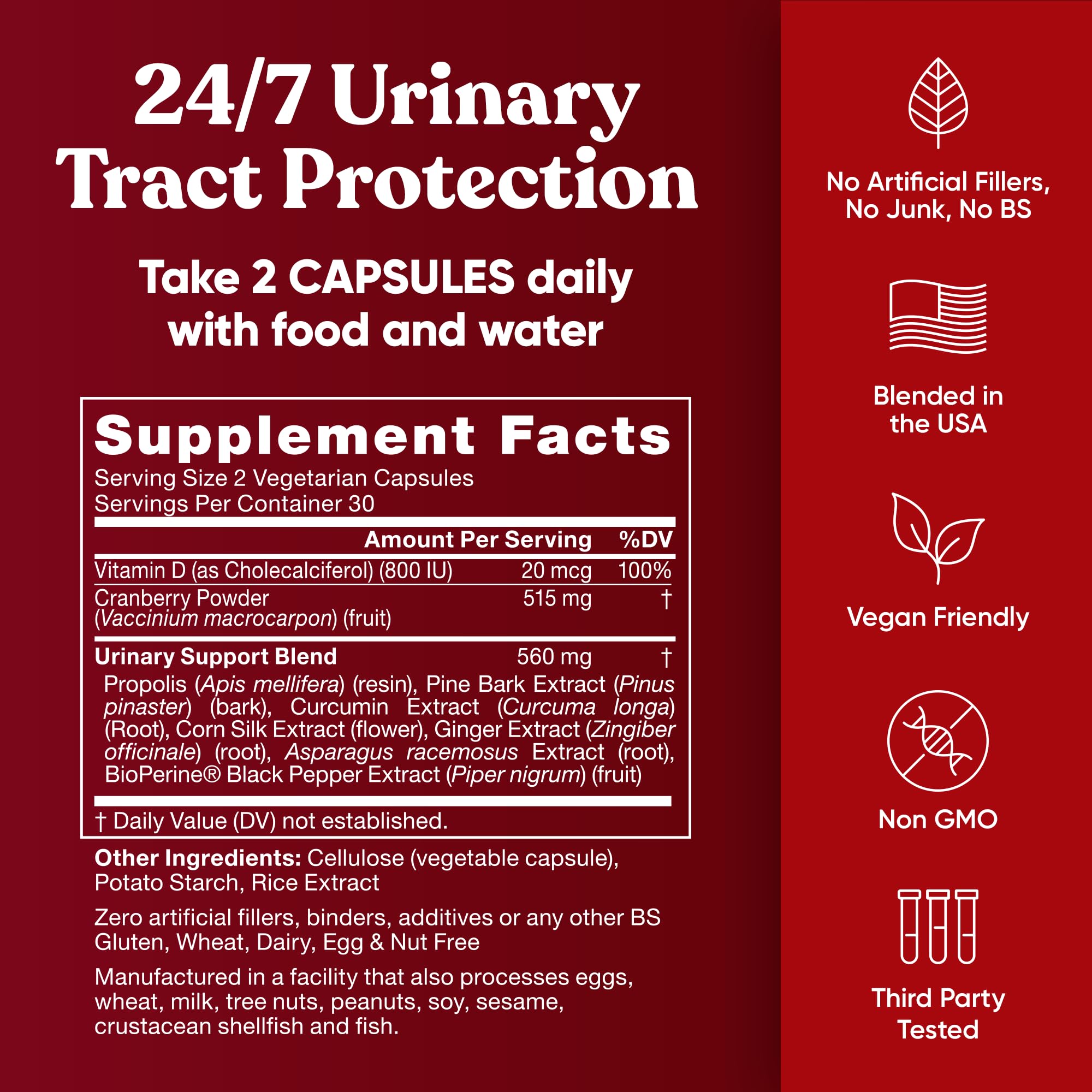 9-In-1 Killer Cranberry Pills for Women – UTI Defense Blend with Clinically Studied Ingredients – 9 Extract Urinary Tract Supplement – Pine Bark, Propolis, Vitamin D & More – 60 Fast-Acting Capsules
