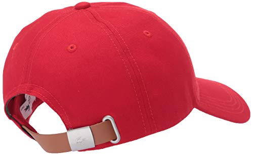 Lacoste Mens "Big Croc" Twill Adjustable Leather Strap Hat, Red, One Size