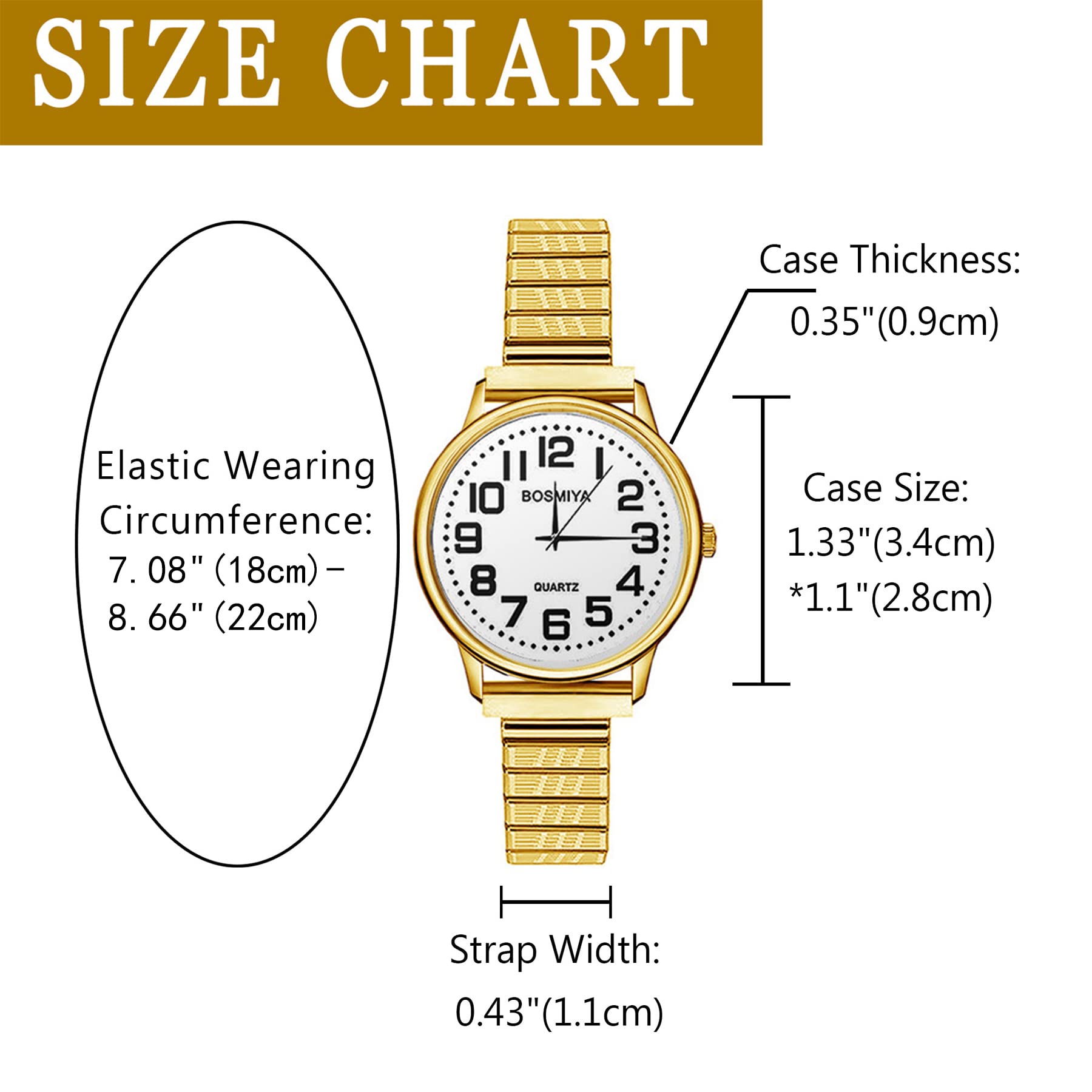 JewelryWe Women's Easy Reader Analog Watch Gold/Silver Plated Elastic Band Wristwatch