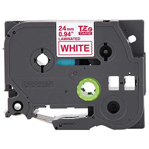 Brother Genuine P-Touch TZE-252 Tape, 1" (24 mm) Standard Laminated P-Touch Tape, Red on White, Laminated for Indoor or Outdoor Use, Water-Resistant, 26.2 ft (8 m), Single-Pack