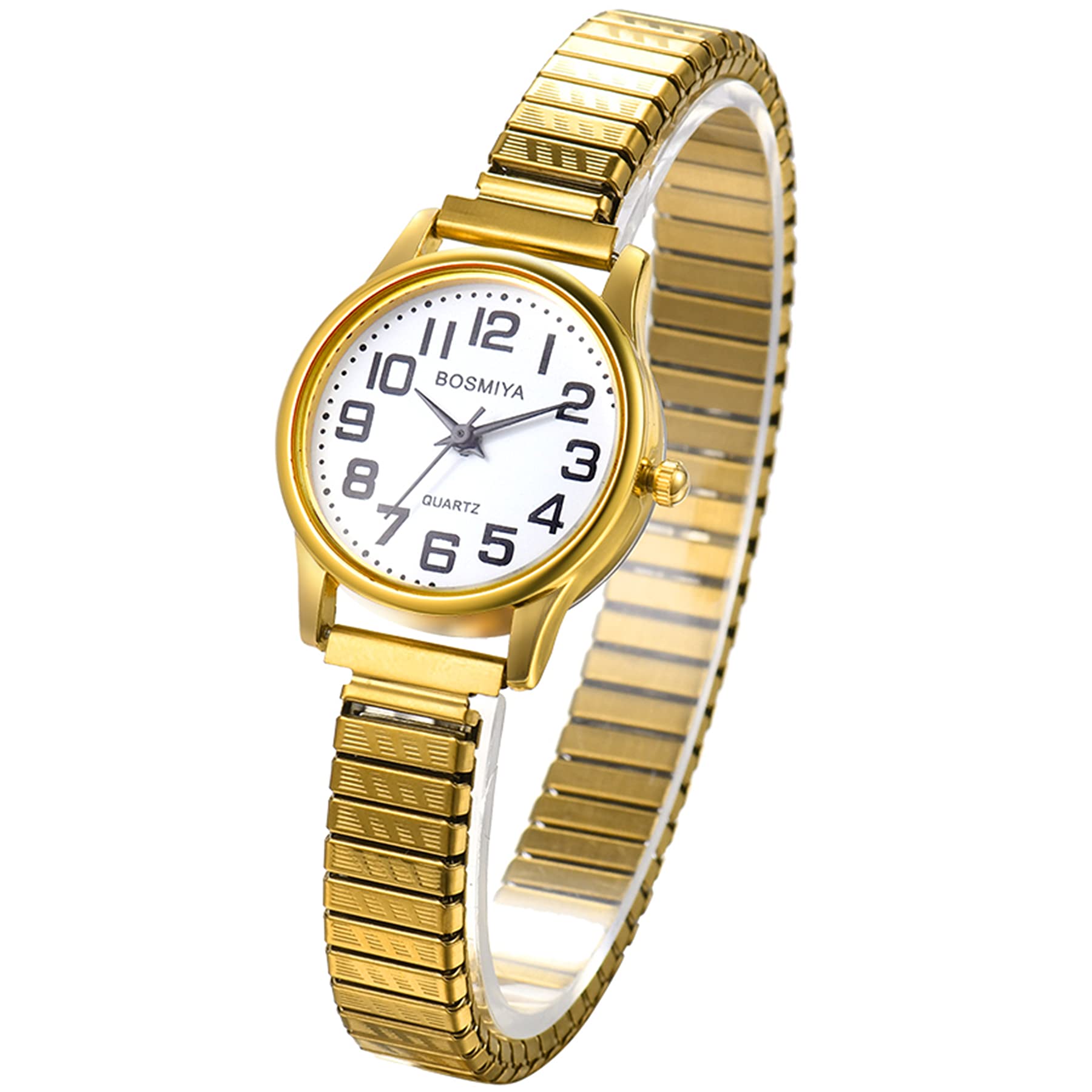 JewelryWe Women's Easy Reader Analog Watch Gold/Silver Plated Elastic Band Wristwatch