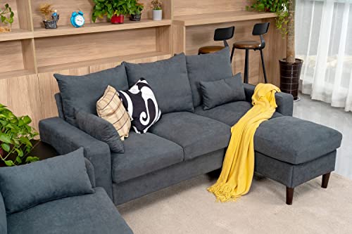 Panana 3 Piece Small Sofa Set, Sectional Sofa Loveseat with Ottoman for Small Space Living Room Apartment (Grey)