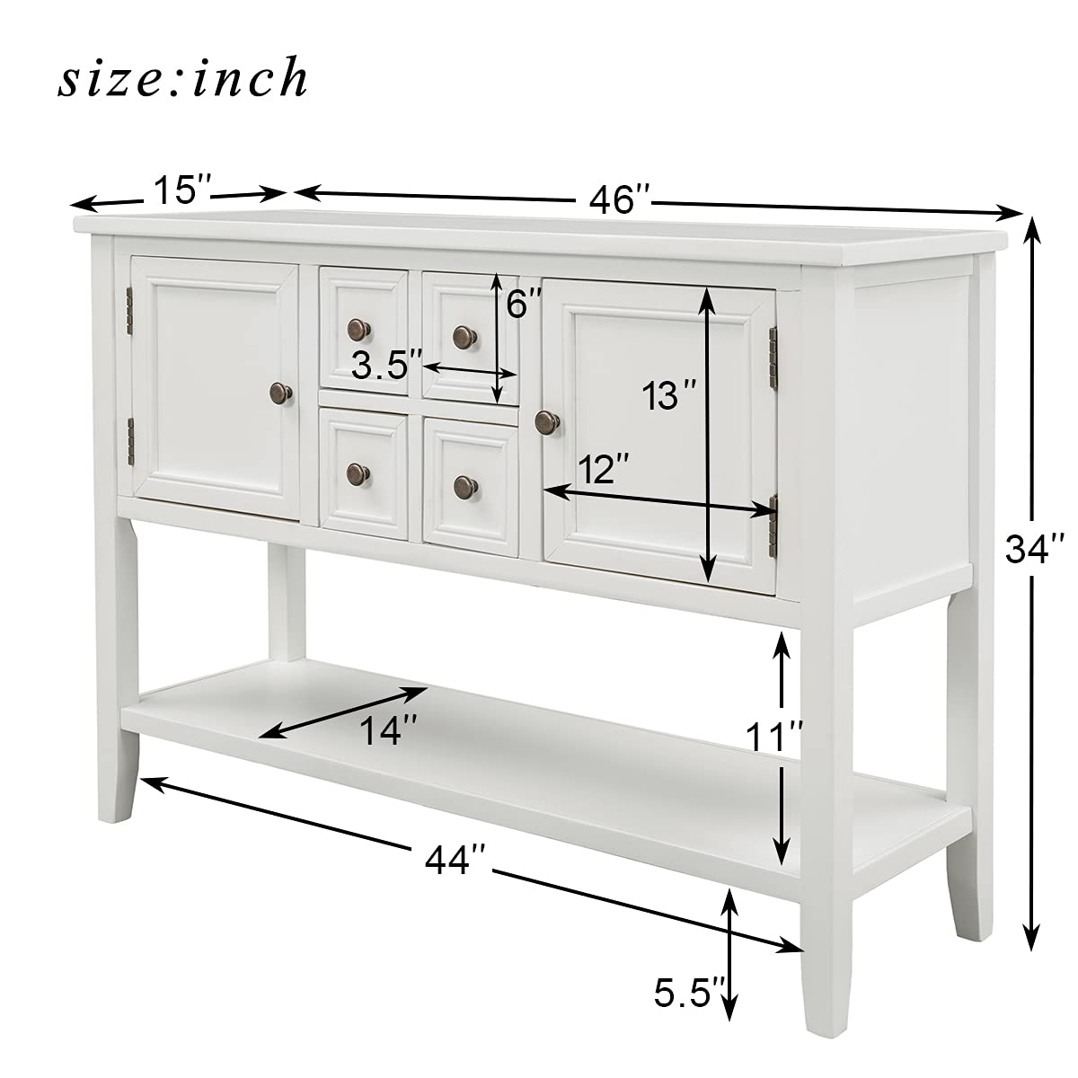 Aprilsoul Buffet Sideboard with Storage, Console Table with 4 Drawers, 2 Cabinets and Bottom Shelf for Livingroom Apartment Hallway, White