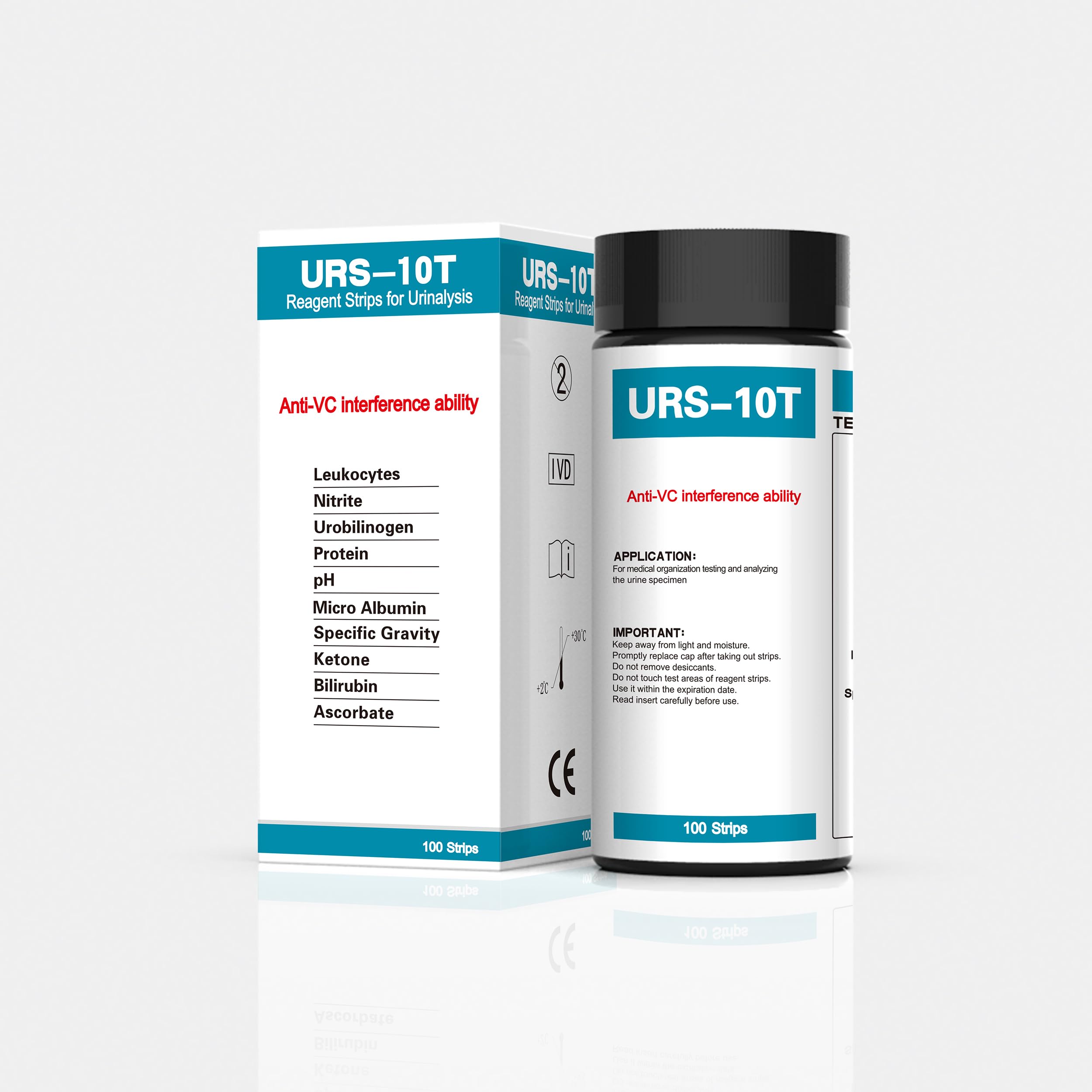 URS 10-in-1 Urine Test Strips 10 Parameters Testing UTI, Urinalysis for Ketosis, pH, Protein, Kidney and Liver Function, 100 CT