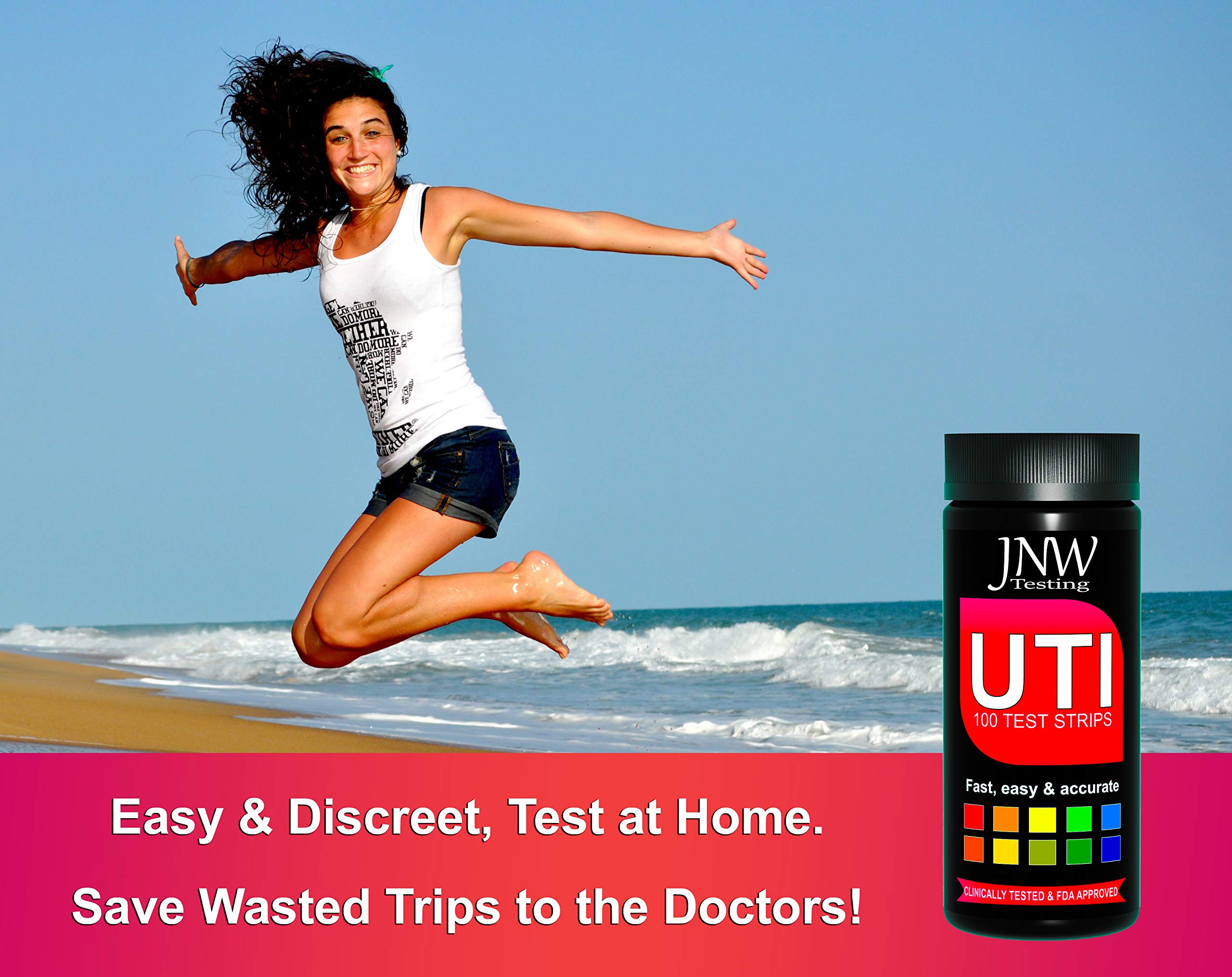 3-in-1 Urinary Tract Infection Test Strips - Home UTI Test Kit with eBook - with 100 Quick and Accurate UTI Test Strips - 100 Strips by JNW Direct