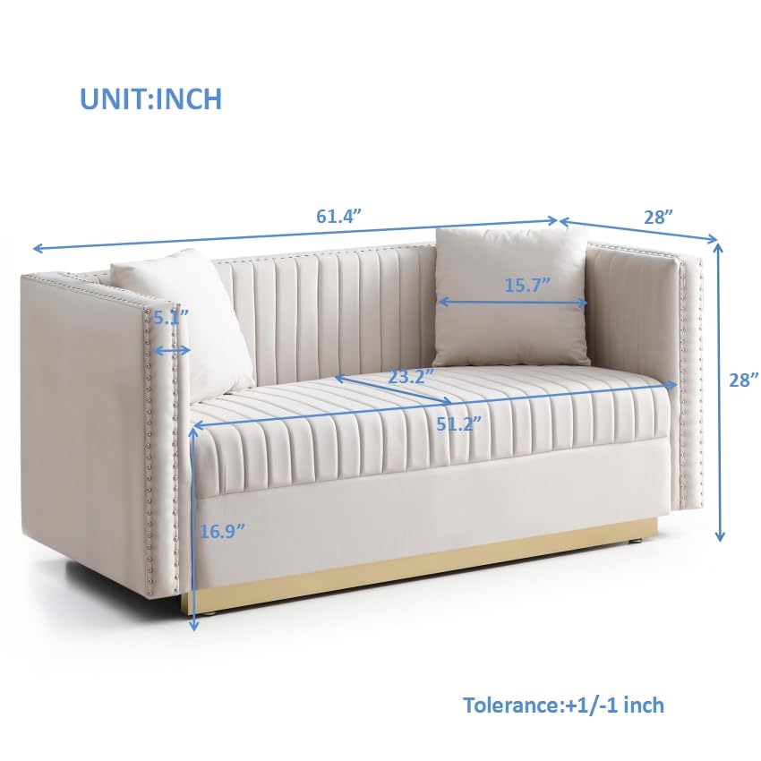 EMKK Living Room Furniture,Modern Upholstered 2-Piece Sofa Set Including 3 Seater, Loveseat,with Solid Wood Legs, Vertical Channel Tufted Backrest,Couch for Apartment with 4 Pillows, F-Beige