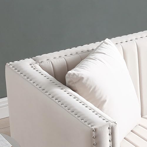 EMKK Living Room Furniture,Modern Upholstered 2-Piece Sofa Set Including 3 Seater, Loveseat,with Solid Wood Legs, Vertical Channel Tufted Backrest,Couch for Apartment with 4 Pillows, F-Beige