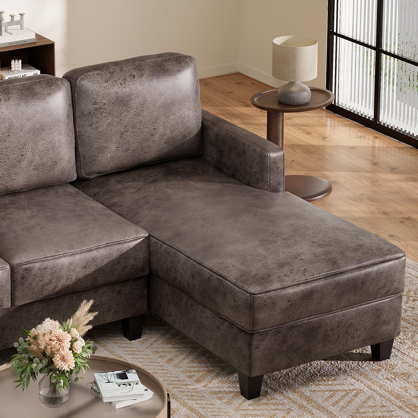 Vesgantti 72 inch L Shaped Couches, 3 Seater Sectional Sofa with Chaise Lounge, Upholstered Modern 3 Cushion Sofa, 2 Piece Sofa Set for Living Room, Apartment, Office, Brown