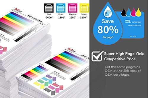 TacTink Compatible Ink Cartridge Replacement for Brother LC20E XXL Super High Yield for Brother MFC-J775dw, MFC-J5920DW, MFC-J985DW XL (2 Black, 1 Cyan, 1 Magenta, 1 Yellow) 5-Pack