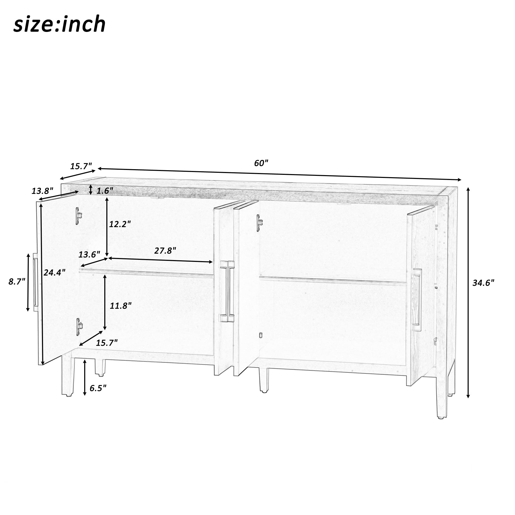 Merax Wood Sideboard Buffet Cabinet with Storage, 4 Door Farmhouse Cupboard w/Adjustable Shelves, Console Table for Kitchen, Dining/Living Room, Black