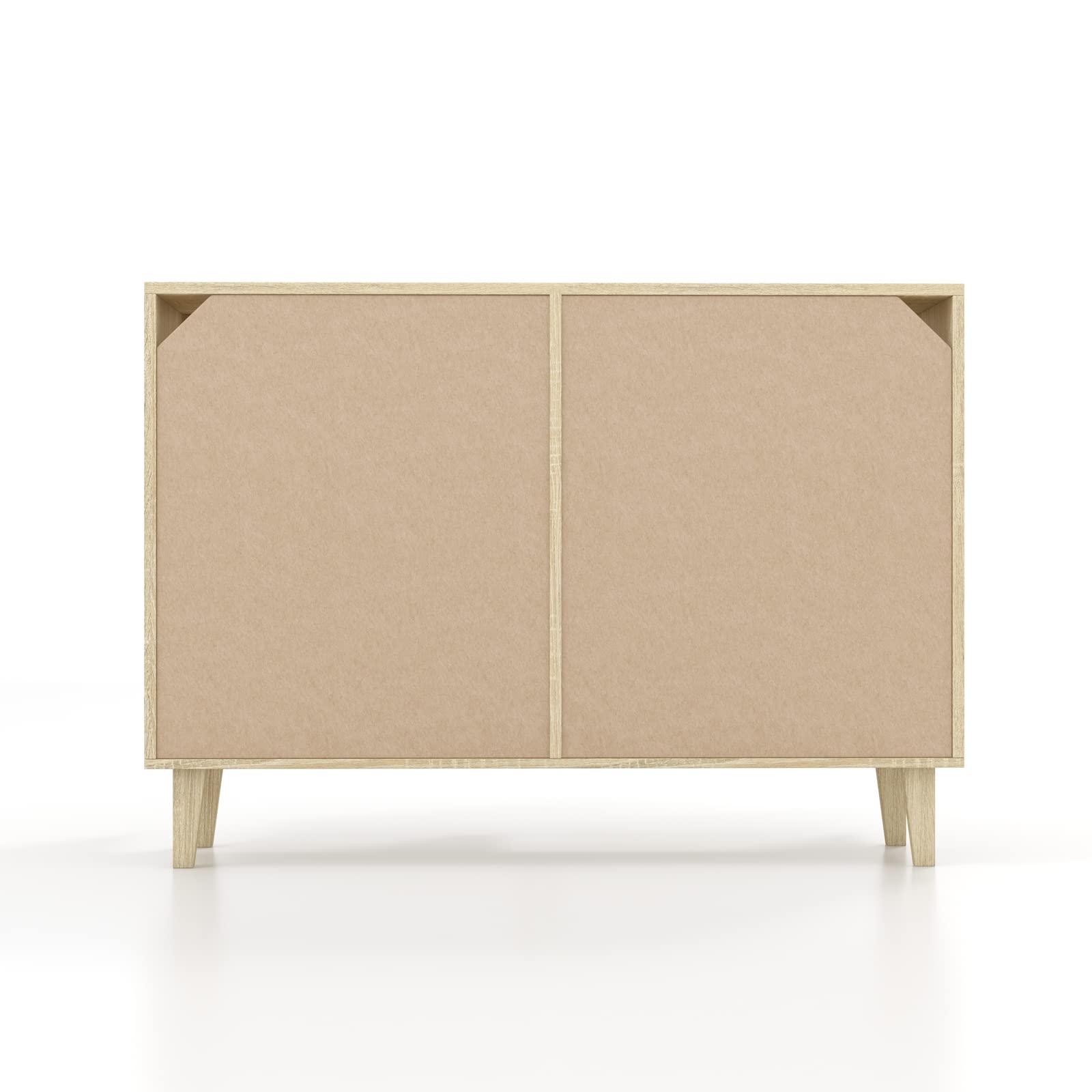Panana Buffet Storage Cabinet with Rattan Decorating 4 Doors Living Room Kitchen Sideboard 48.43 x 34.65 x 15 inch (Natural Wood)