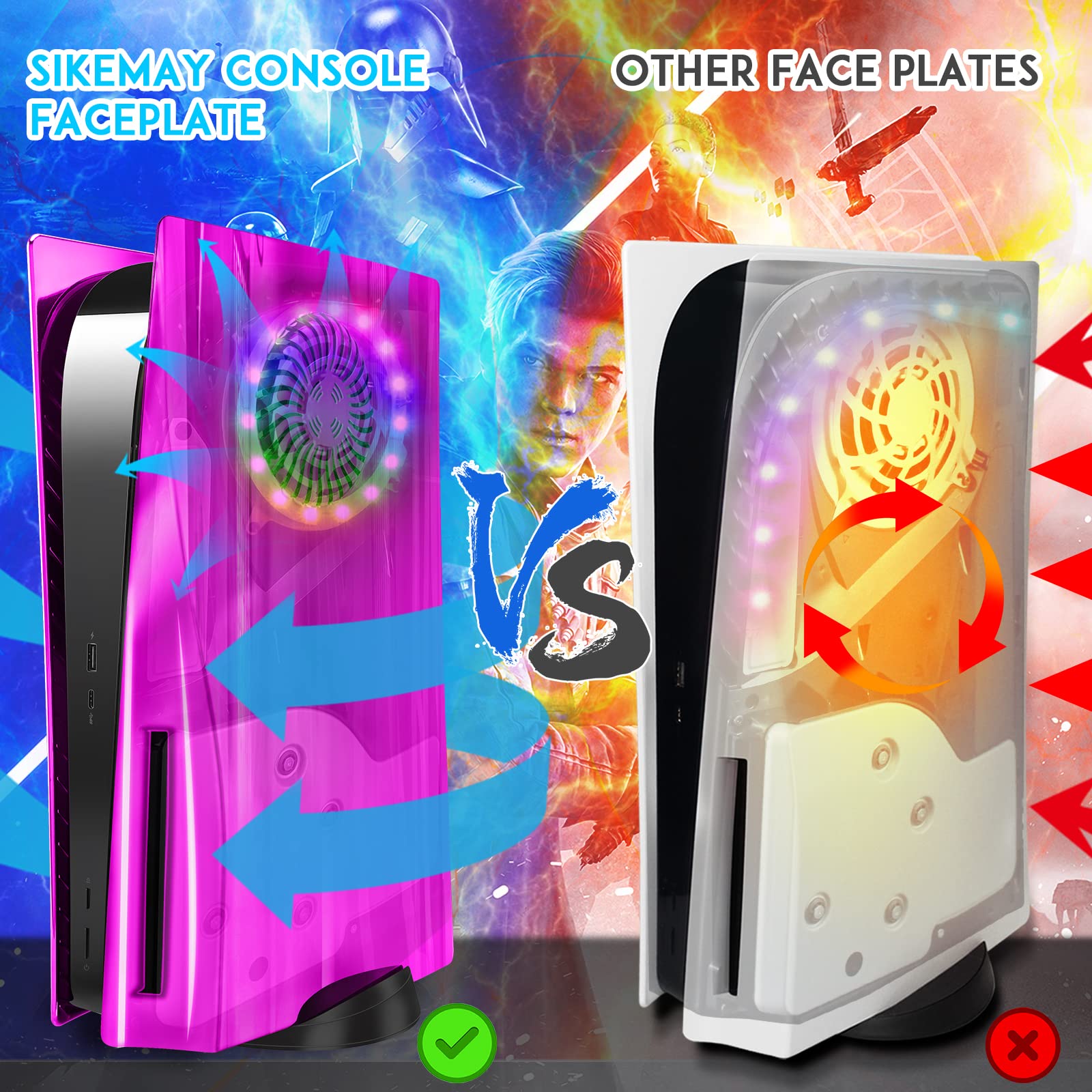 SIKEMAY PS5 Accessories PlayStation 5 Plates with RGB LED Light Strip, Console Cover Face Plates Side Shell with Cooling Vents, PS5 Lights 8 Color 400+Effects Kit, Custom Dust Skin - Plating Purple